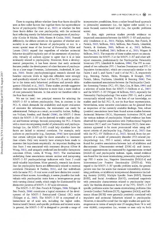 Personality Pdf 96543 | Using Mmpi 2 Rf Correlates To Elucidate The Pcl ...