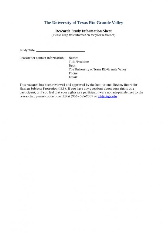 Research Study Information Sheet Template | Flyer Template Word