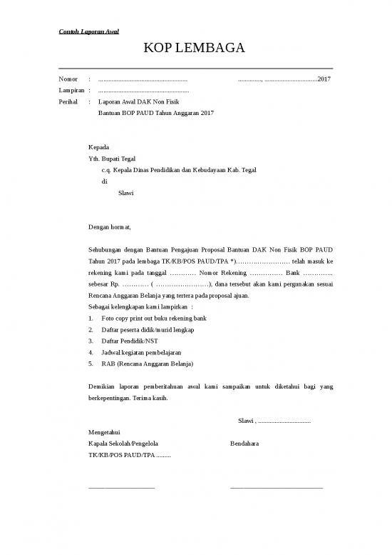 Laporan Doc 10984 | Contoh Draft Laporan Awal Dan Spj Bop Paud 2017 ...