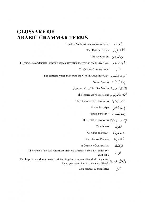 Glossary Of Arabic Grammar Terms