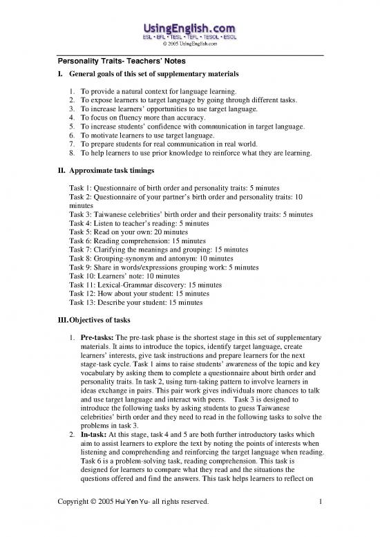 Personality Pdf 97374 | Personality Traits Teachers Notes Personality Pdf 97374 | Personality Traits Teachers Notes