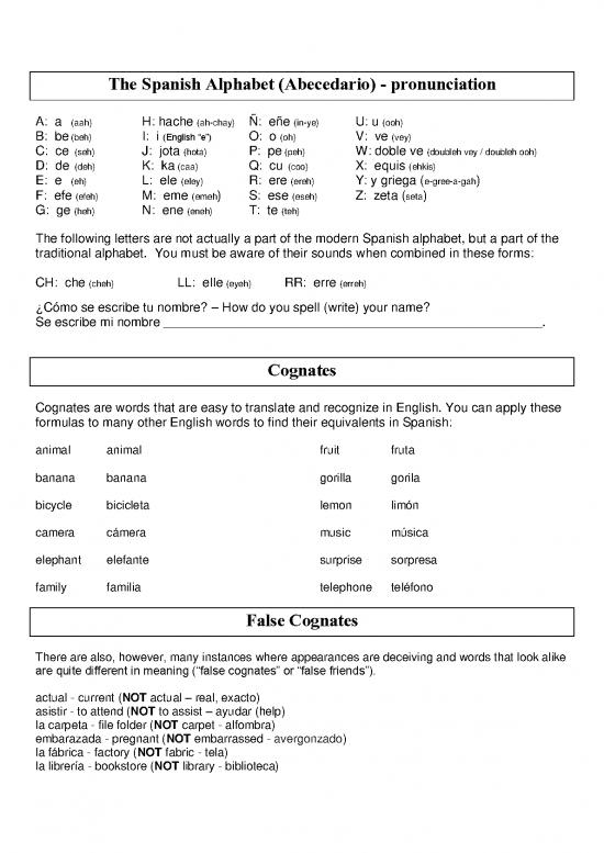 Spanish Pdf 101718 | Alphabet And Cognates Pdf