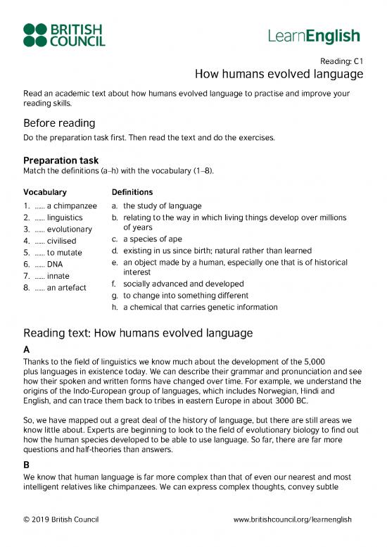 Language Pdf 100241 Learnenglish Reading C1 How Humans Evolved Language