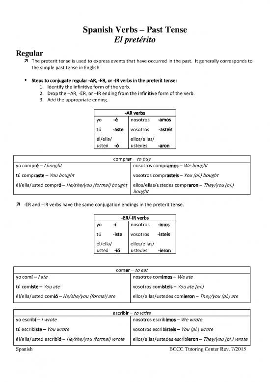 Spanish Pdf 101283 | Regular And Irregular Verbs Past Tense 1