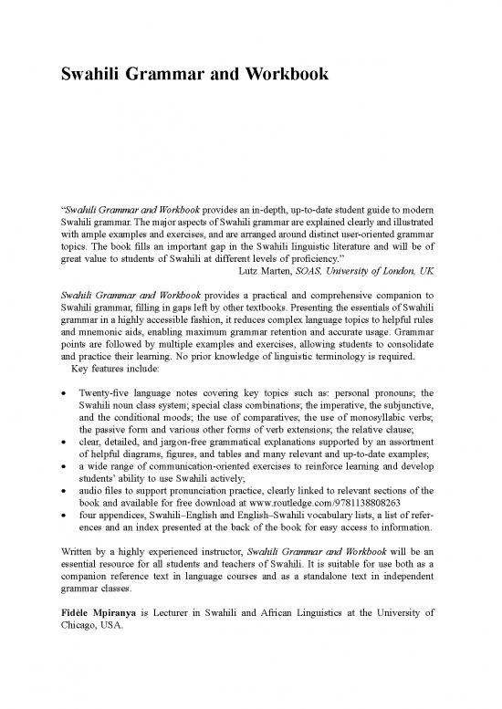 Language Pdf 102107 | Swahili Grammar And Workbook By FideÌ€le Mpiranya Z Liorg