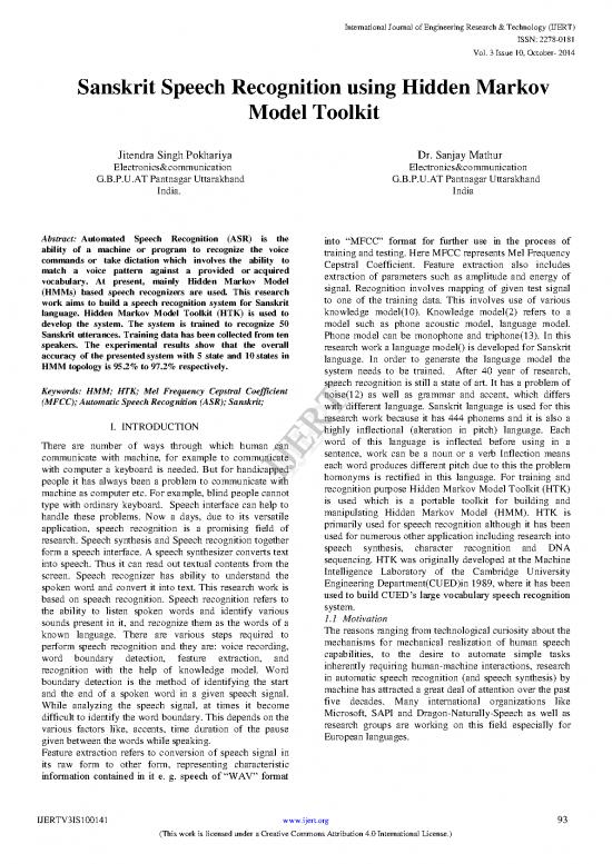Sanskrit Pdf 102242 | Sanskrit Speech Recognition Using Hidden Markov Model Toolkit Ijertv3is100141