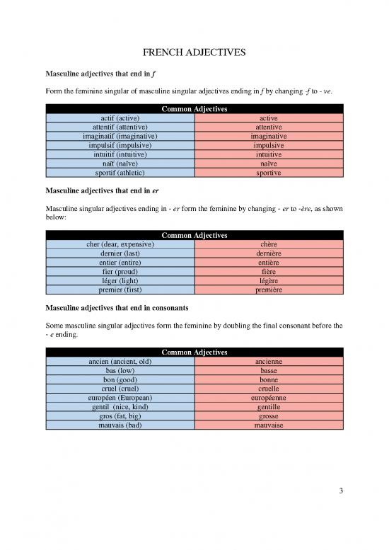 French Adjectives List Pdf 102518 | French Adjective Chart