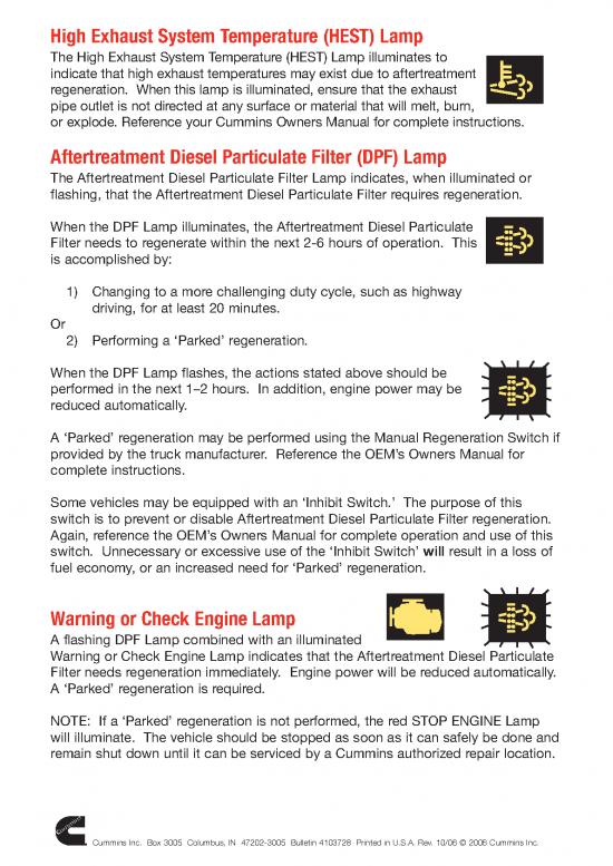 Cummins Aftertreatment System Pdf 106721 | Cummins Driver Information Card