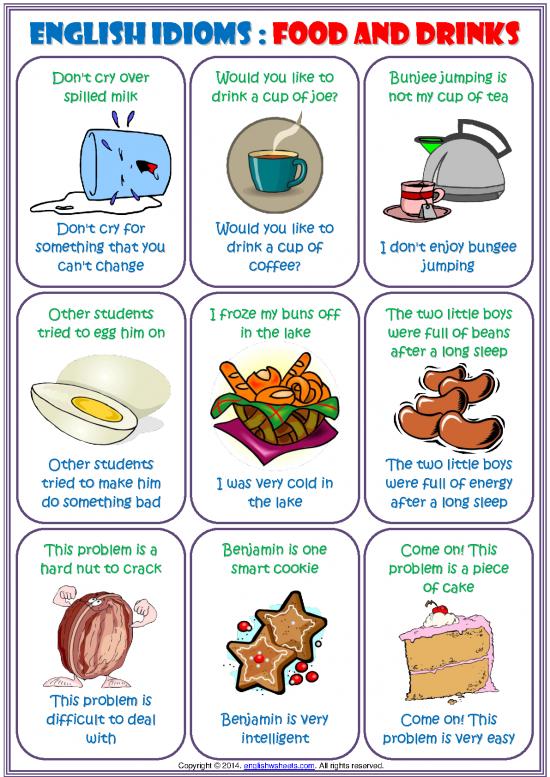 Food Idioms Pdf 105934 | English Idioms Study Cards About Food And Drinks