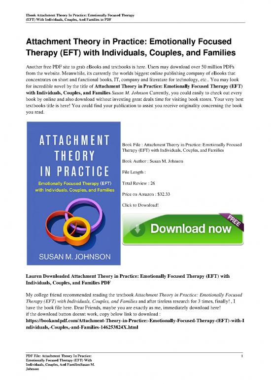 Attachment Theory In Practice Emotionally Focused Therapy Eft With
