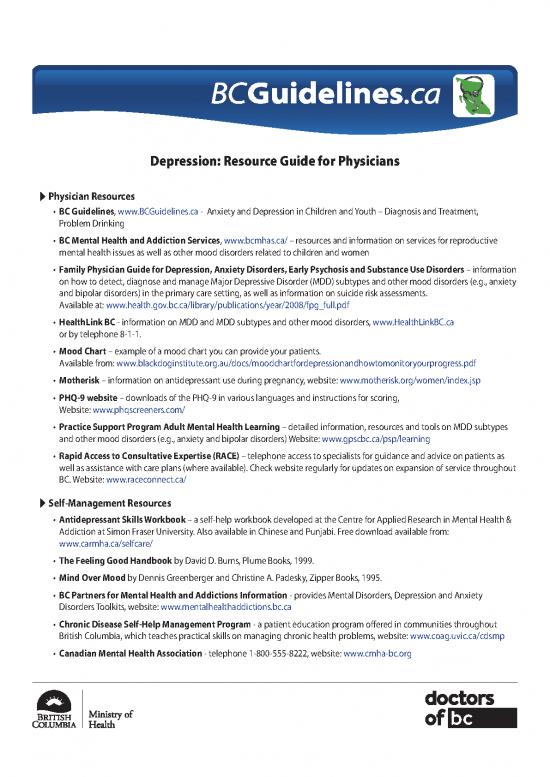Depression Resource Guide Physicians