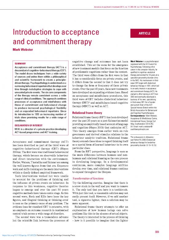 Cbt Pdf 108407 | Introduction To Acceptance And Commitment Therapy