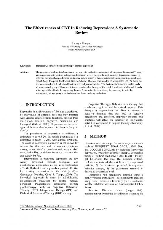 Cbt Pdf 108050 The Effectiveness Of Cbt In Reducing Depression A