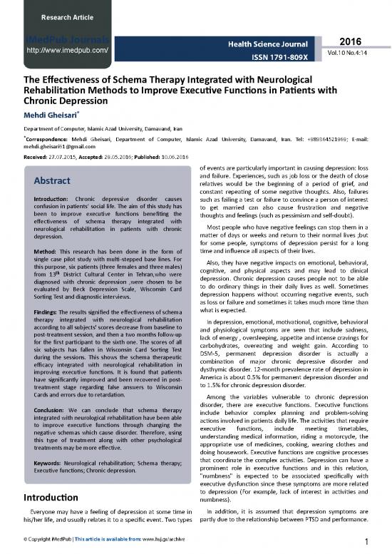 Study Pdf 108729 | The Effectiveness Of Schema Therapy Integrated With Neurological ...
