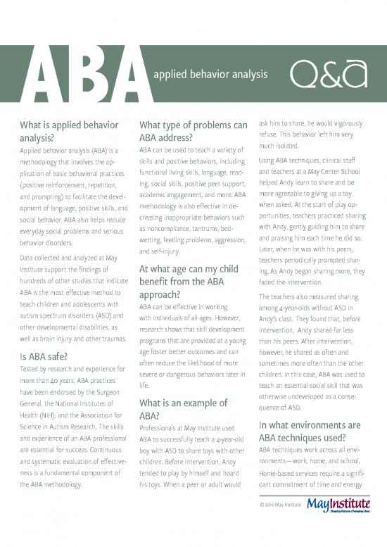 Aba Therapy Techniques Pdf 110715 Aba Fact Sheet