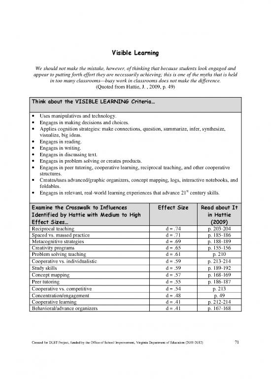Learning Pdf 112062 | Visible Learning