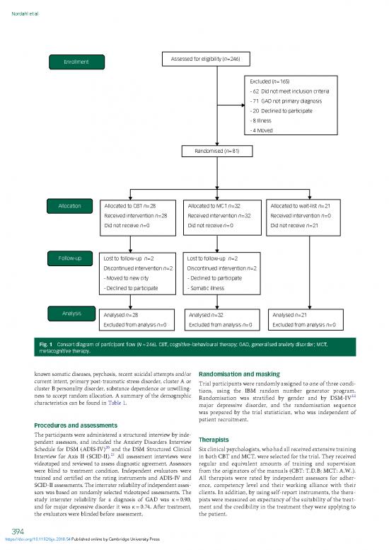 Metacognitive Therapy Versus Cognitivebehavioural Therapy In Adults With Generalised Anxiety ...