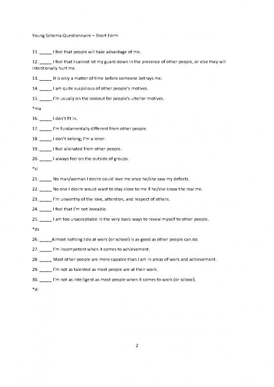 Schema Therapy Questionnaire Pdf 110041 | Ysq S2
