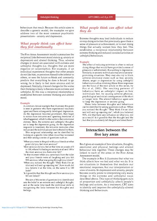 Cbt Unhelpful Thinking Styles Pdf 109775 | Identifying And Challenging ...