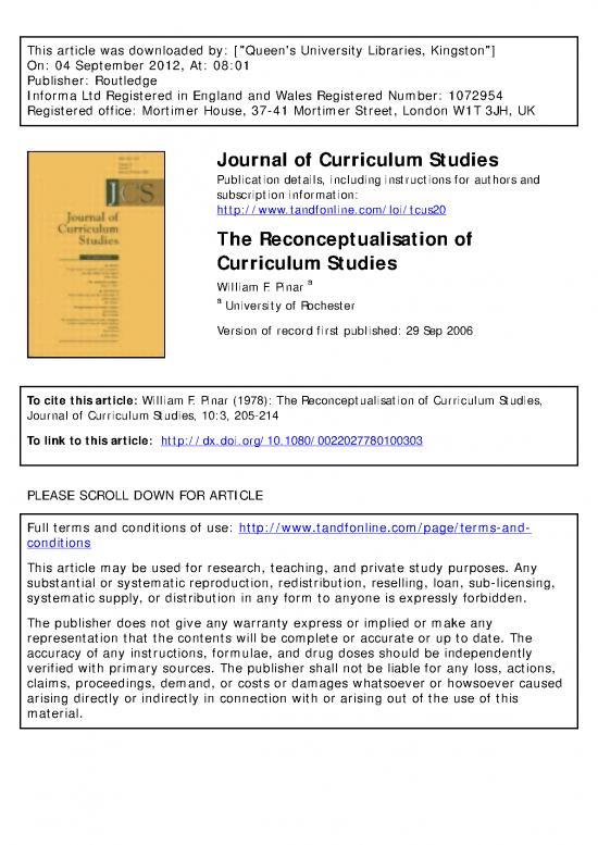 Study Pdf 114502 | Pinar W 1978 Reconceptualization Of Curriculum Studies