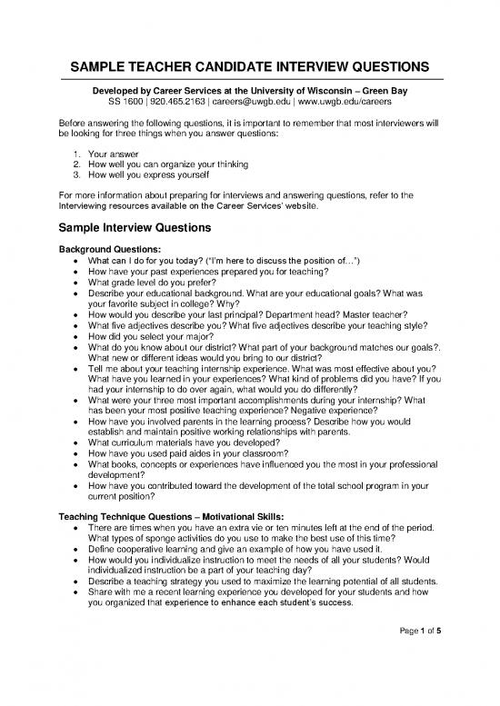Teaching Pdf 113743 | Teacher Candidate Interview Questions