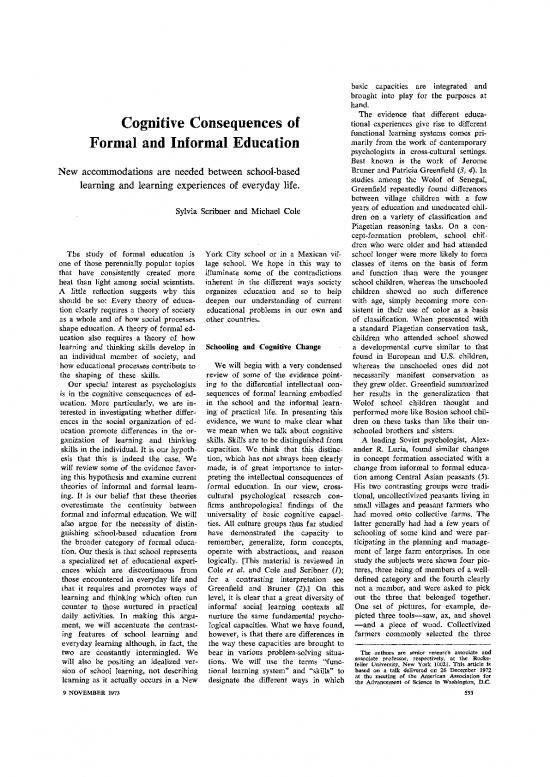 Informal Education Pdf 114223 | Cognitive Consequences Of Formal And Informal Education