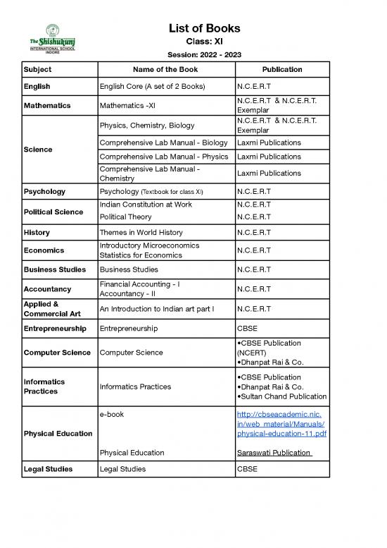 Economics Pdf 115062 | Revised Class 11 Booklist 2022 Class Xi