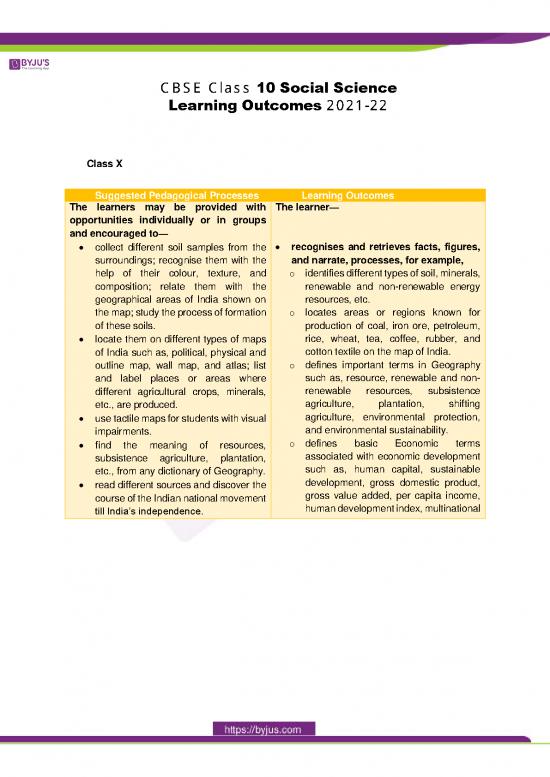 Study Pdf 117620 | Cbse Class 10 Social Science Learning Outcomes 2021 22