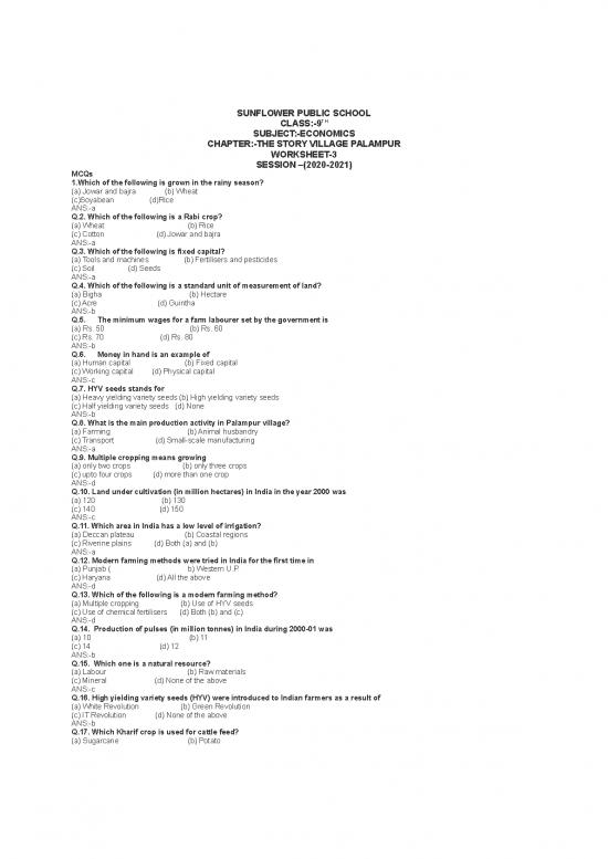 Economics Pdf 118663 | Class 9th Worksheet 3 Economics