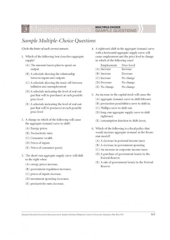 Macroeconomics Pdf 119112 | Morton Unit 3 Multiple Choice