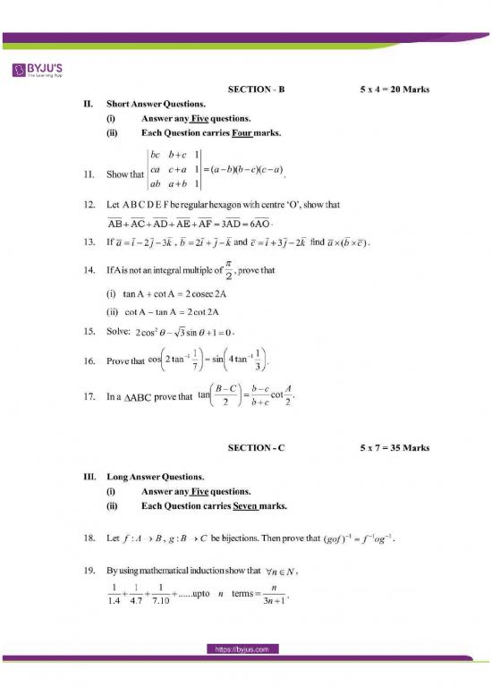 Telangana Board Class 11 Maths Ia Sample Paper Set 1