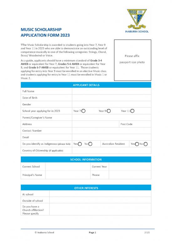 Application Format Pdf 11200 | Scholarship Application Form Music Rev ...