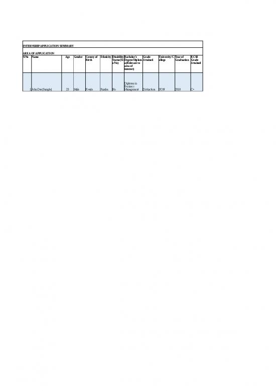 Summary Format In Excel 11262 | Internship Application Summary | Sample ...