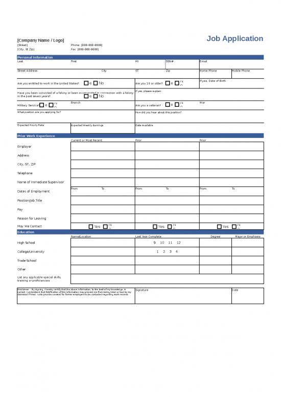 Excel Sheet Download 11595 | Job Application Form | Sample Application