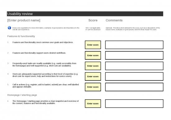 Excel Sheet Download 11696 | Usability Review Template | Sample Application