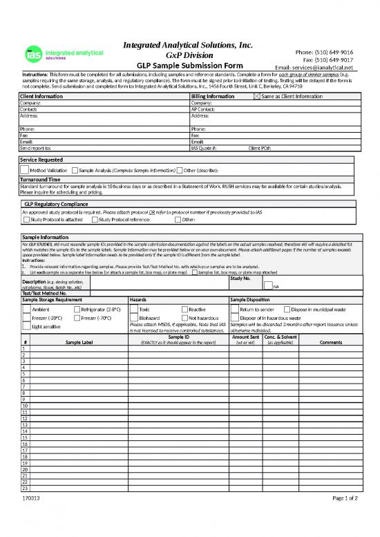 Glp Sample Submission Form 2017 | Sample Submission Glp Sample Submission Form 2017 | Sample Submission