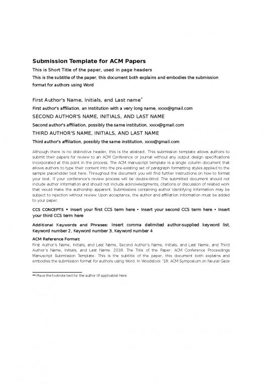 Acm Submission Template Sample Submission