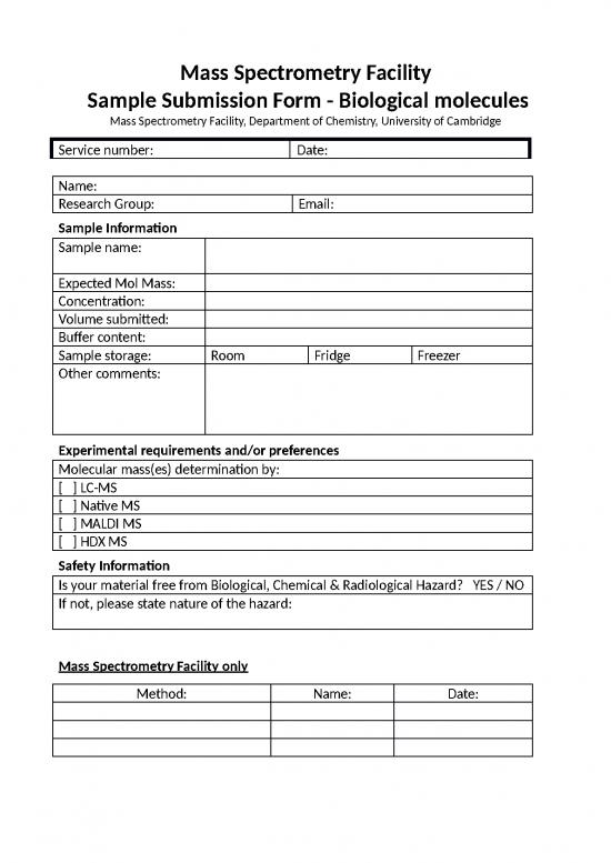 Biological Molecules Submission Form | Sample Submission