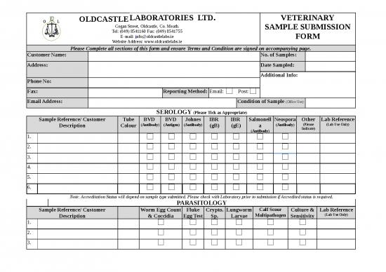 4519 Rev 002 Veterinary Sample Submission Form | Sample Submission