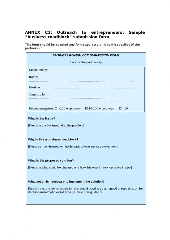 Business Spread Sheet 11971 | Annex C1 | Sample Submission
