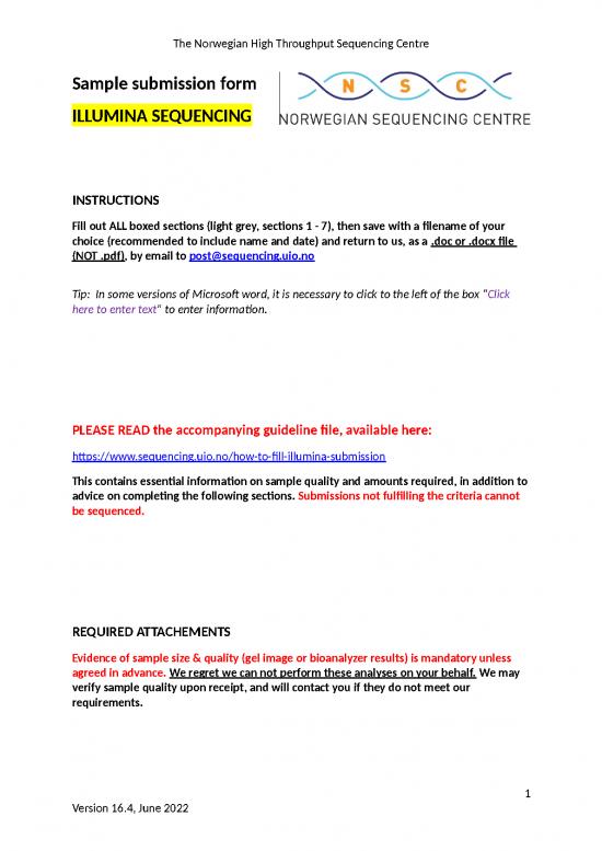 Sample Submission Form (illumina) | Sample Submission