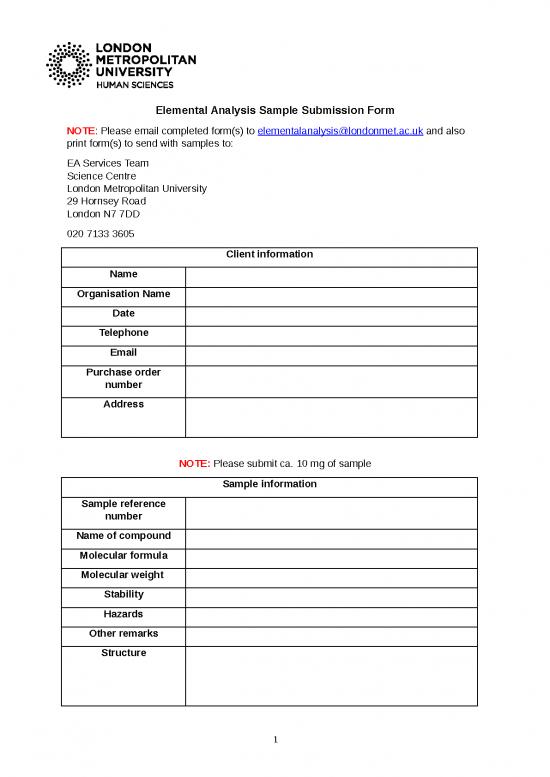 Elemental Analysis Sample Submission Form | Sample Submission