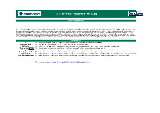 Excel Sheet Download 12132 | Auditscripts Cis Controls Initial Assessment Tool V1b | Business ...