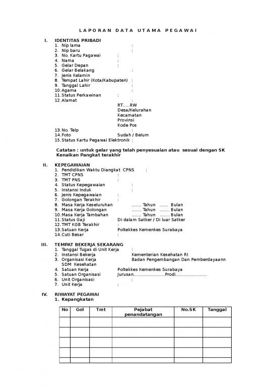 Laporan Data Utama Pegawai