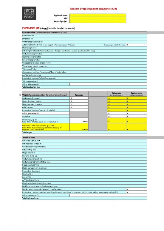 Excel Sheet Download 11556 | Theatre Project Award Budget Template 2021 ...