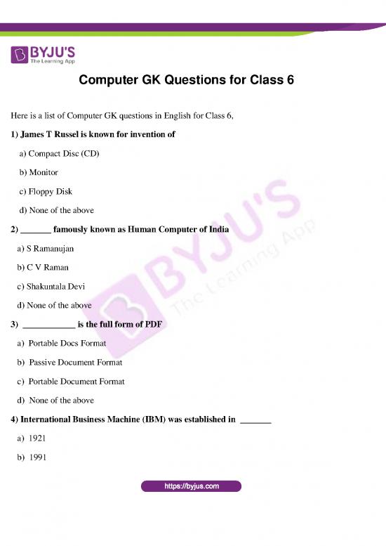 Computer Gk Class 6 Quiz