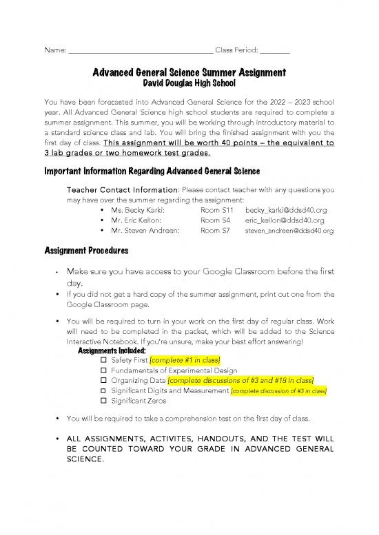 General Science Pdf 122797 | Summer Assignment 2022 Advanced General ...