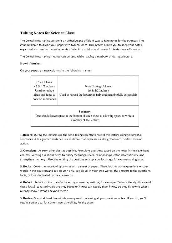 General Science Pdf 123706 | Taking Notes Handout