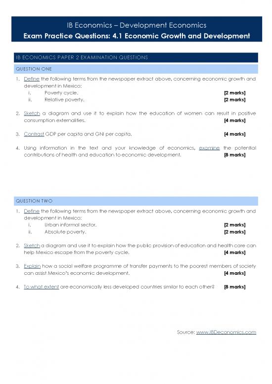 Ib Economics 1 Exam Practice Questions Economic Growth And Development