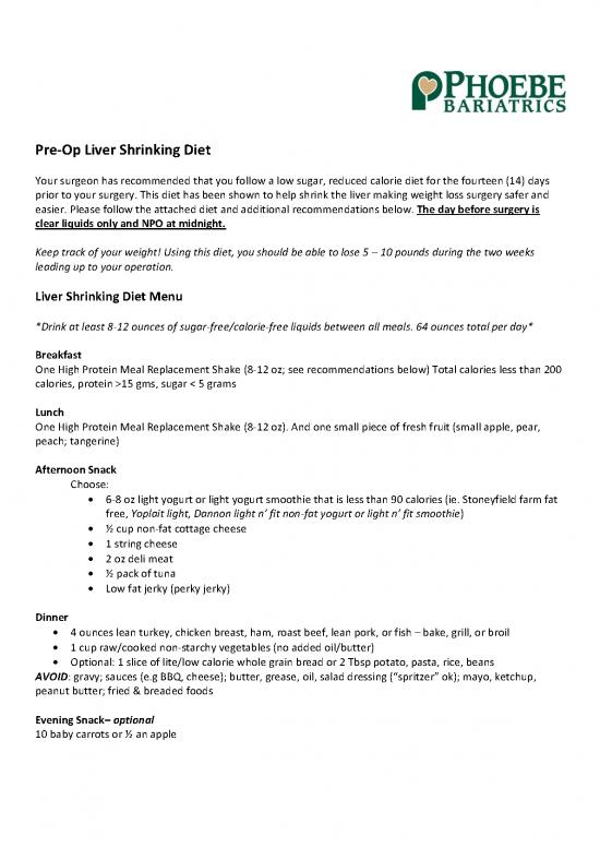 Diet Therapy Pdf 131405 | Preop Liver Shrinking Diet